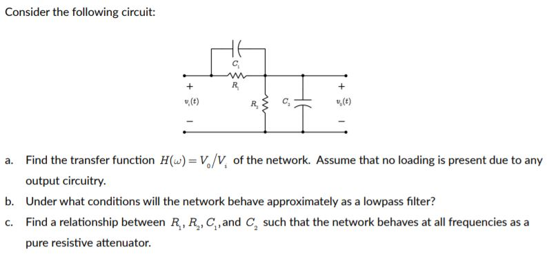 Solved Consider the following circuit: RC a. Find the | Chegg.com