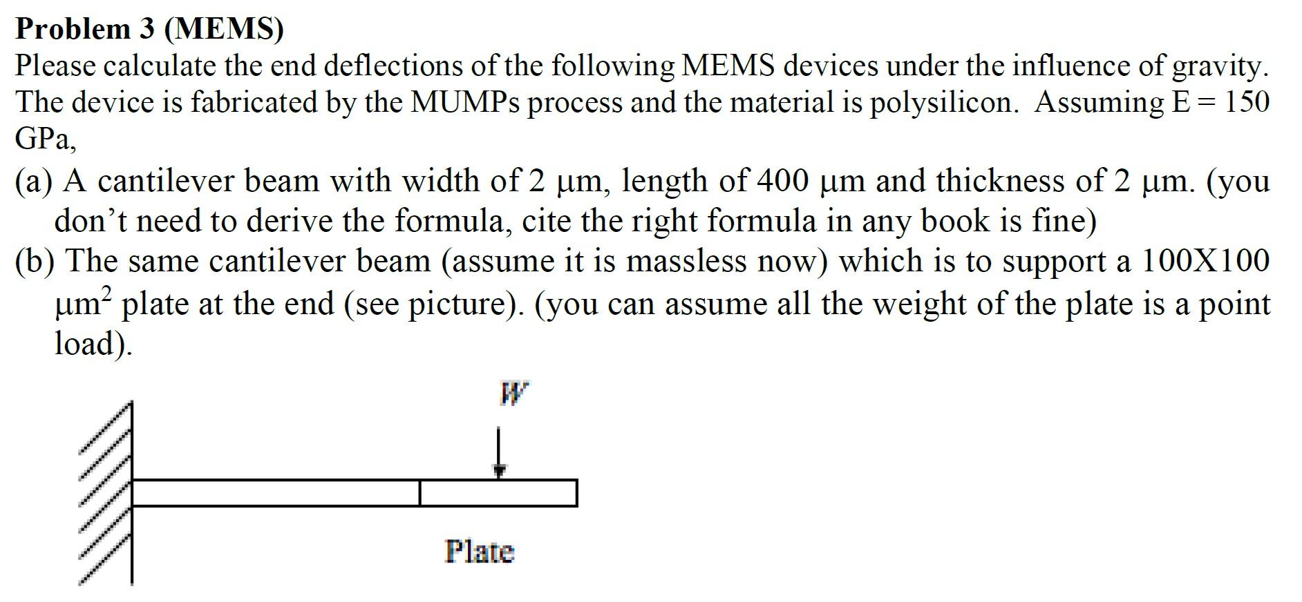 Solved Problem 3 (MEMS) Please calculate the end deflections | Chegg.com