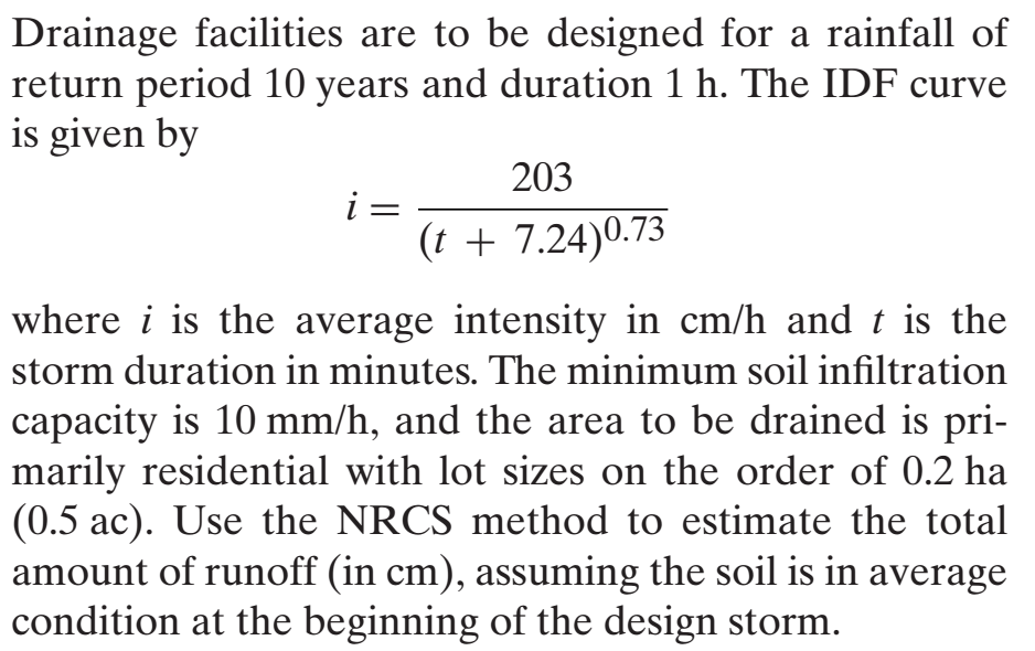 Solved i= Drainage facilities are to be designed for a | Chegg.com