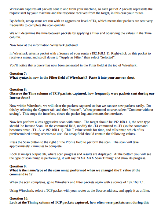 Solved --Wireshark and nmap exercise The goal of this | Chegg.com