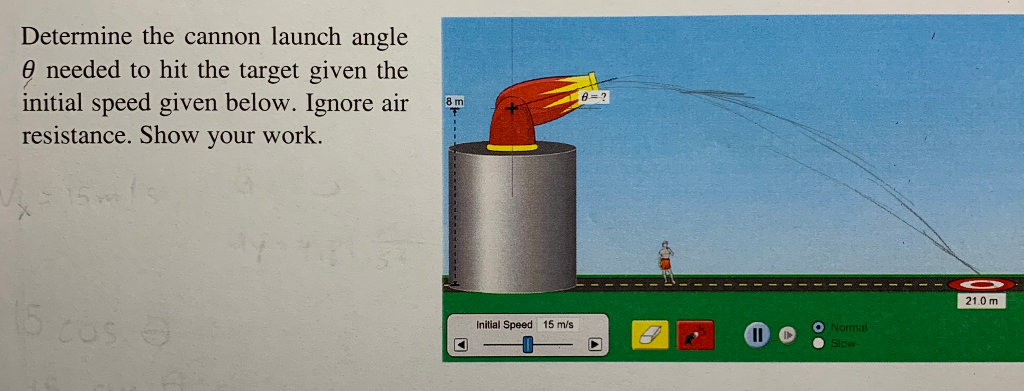 Solved Determine the cannon launch angle needed to hit the | Chegg.com