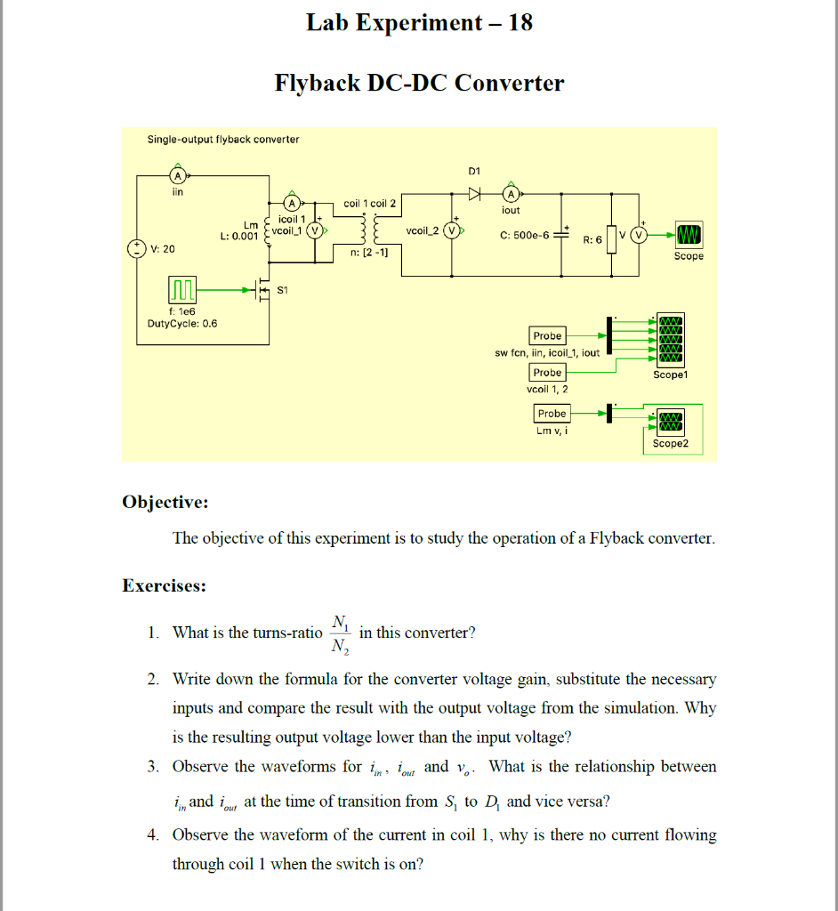 Lab Experiment – 18 Flyback DC-DC Converter | Chegg.com