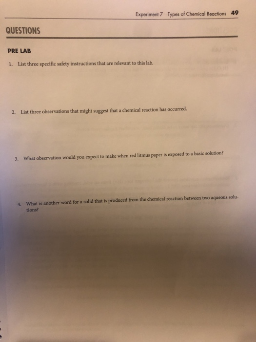 Solved Experiment 7 Types of Chemical Reactions 49 QUESTIONS | Chegg.com