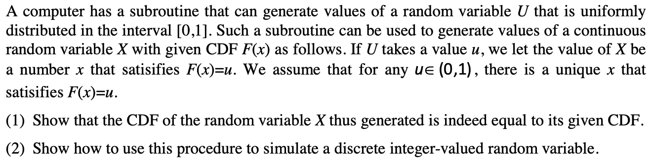 Solved A computer has a subroutine that can generate values | Chegg.com