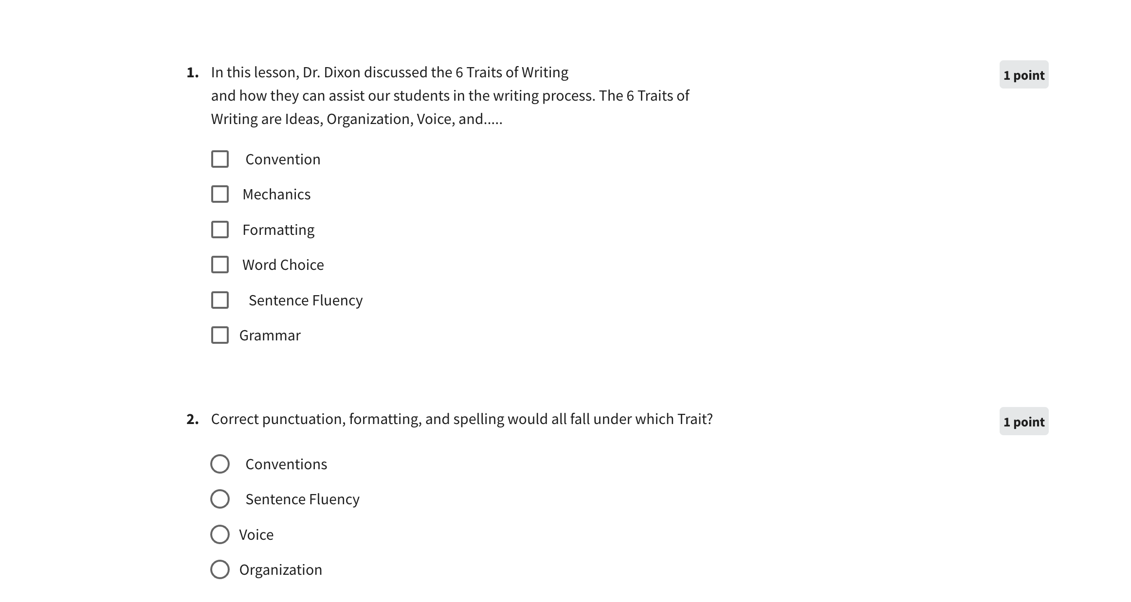1. In this lesson, Dr. Dixon discussed the 6 Traits | Chegg.com