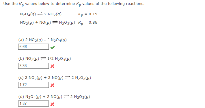 Solved Use the Kp values below to determine Kp values of the | Chegg.com