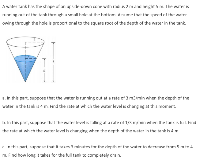 Solved A water tank has the shape of an upside-down cone | Chegg.com