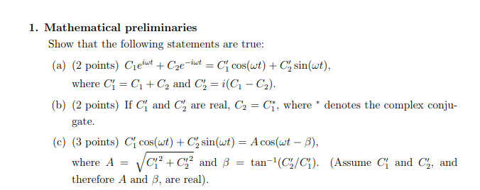 Solved 1. Mathematical preliminaries Show that the following | Chegg.com