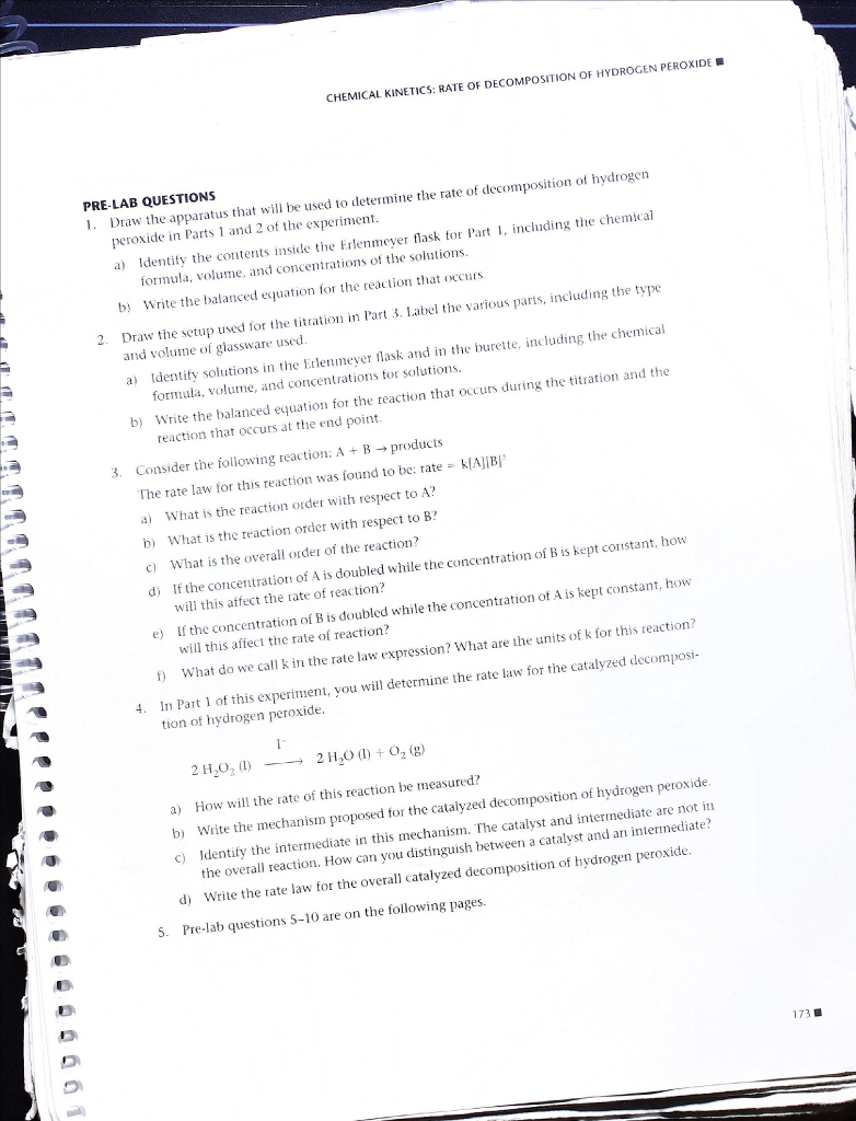 Solved CHEMICAL KINETICS: RATE OF DECOMPOSITION OF HYDROGEN | Chegg.com