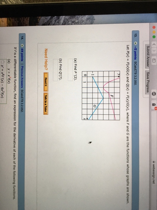 Solved 13. ?-12 points scalcET8 32.050 Let P(x) F(x)G(x) and | Chegg.com Solved 13. ?-12 points scalcET8 32.050 Let P(x) F(x)G(x) and | Chegg.com