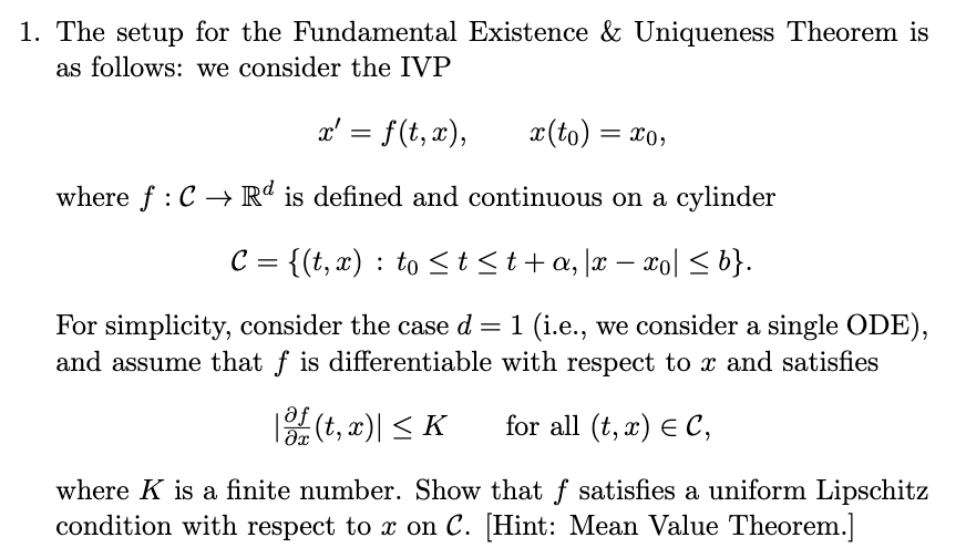 The setup for the Fundamental Existence \& Uniqueness | Chegg.com