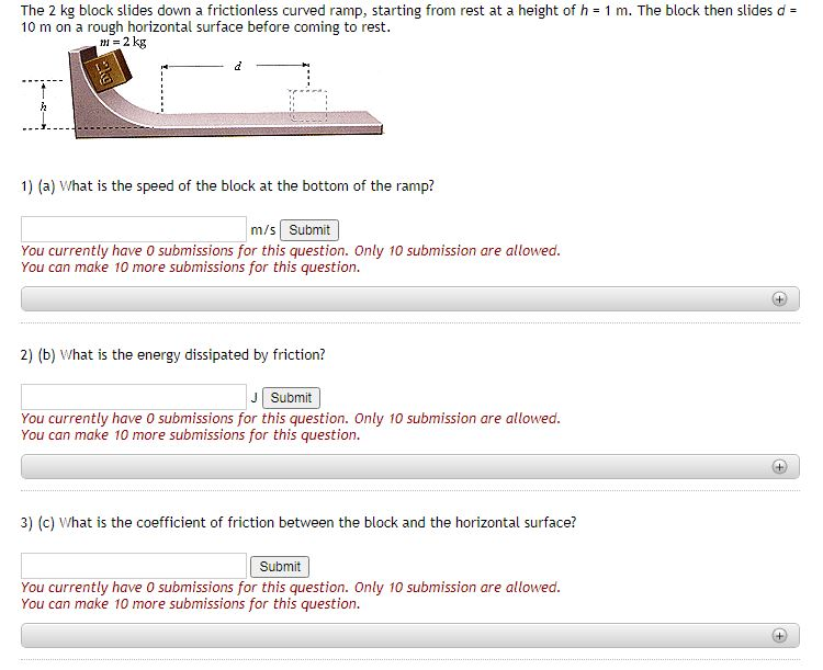 Solved The 2 kg block slides down a frictionless curved | Chegg.com