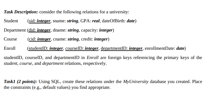 Solved Task Description: consider the following relations | Chegg.com
