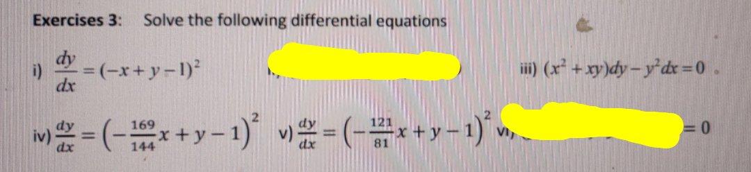 Solved Exercises 3: Solve the following differential | Chegg.com