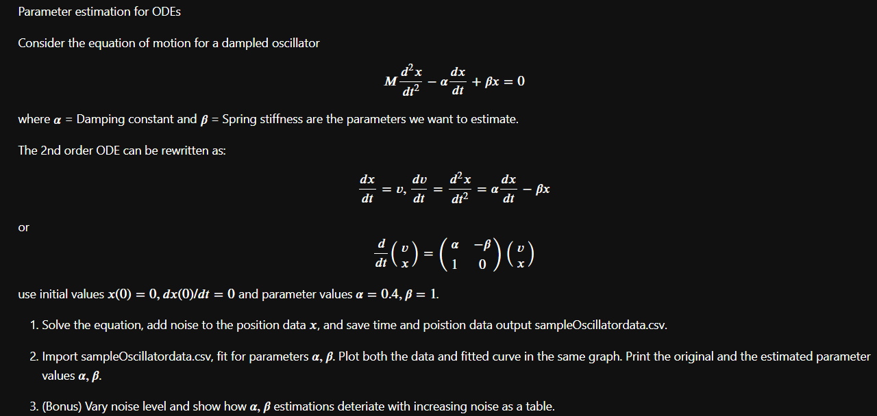Solve the equation, add noise to the position data | Chegg.com