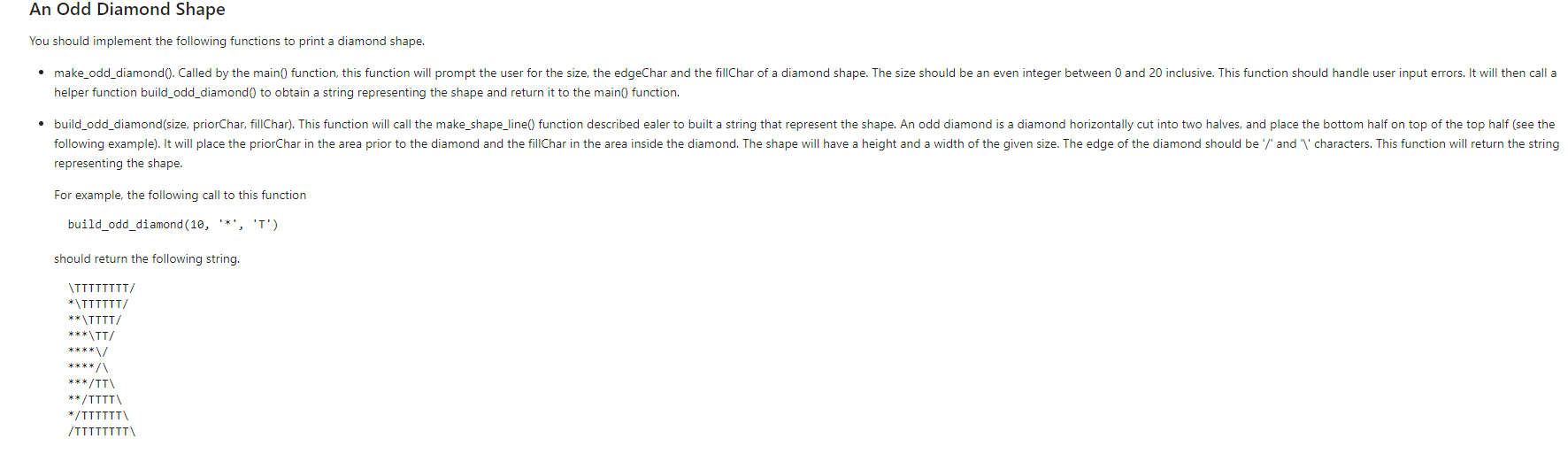 An Odd Diamond Shape You should implement the | Chegg.com