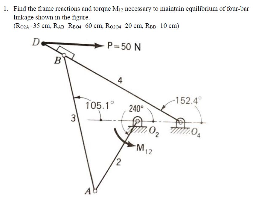Solved 1. Find the frame reactions and torque M12 necessary | Chegg.com