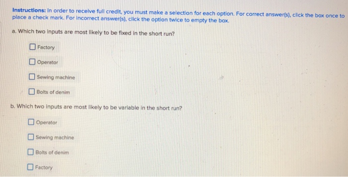 Solved To produce 15 pairs of jeans: Resource Input Unit | Chegg.com