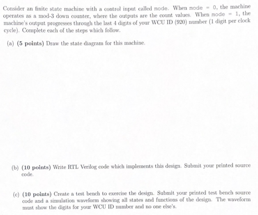 Solved Consider an finite state machine with a control input | Chegg.com