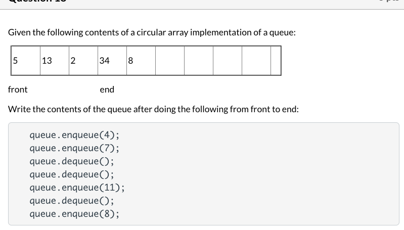 Solved DOO Given the following contents of a circular array | Chegg.com