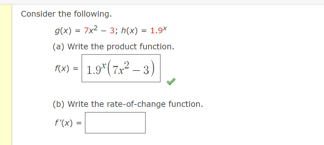 Solved Consider the following. g(x)=7x2−3;h(x)=1.9x (a) | Chegg.com