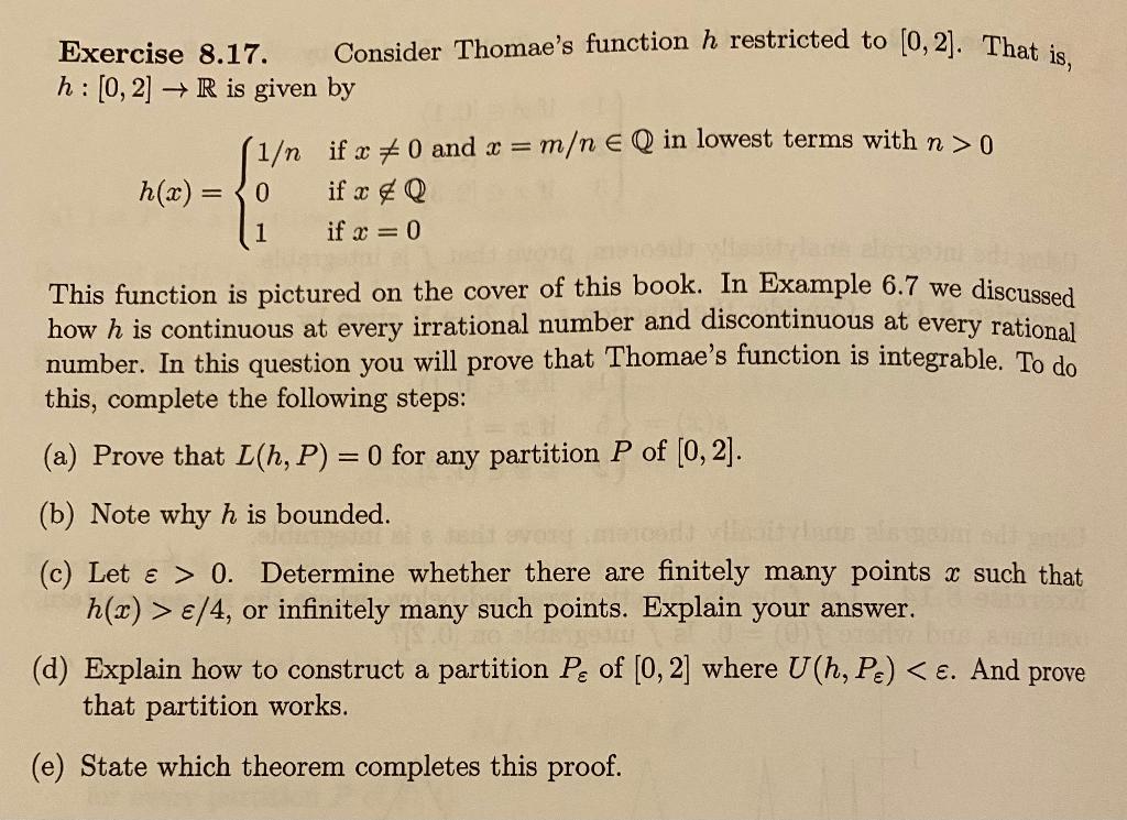 Solved 1 Exercise 8.17. Consider Thomae's function h | Chegg.com