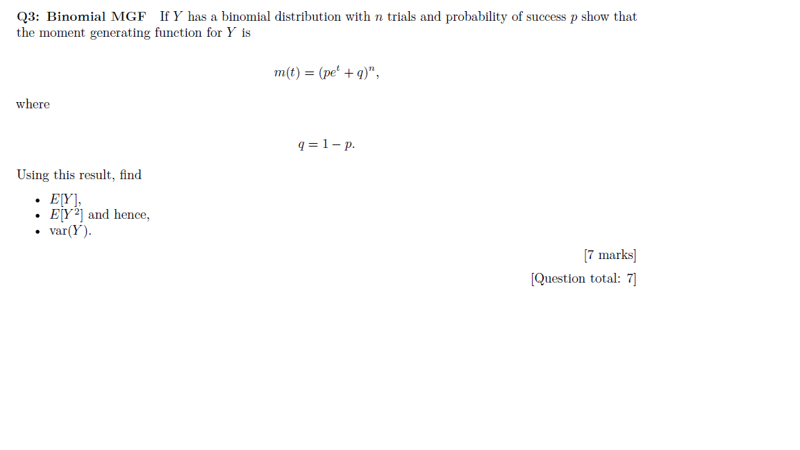 Solved Q3: Binomial MGF If Y has a binomial distribution | Chegg.com