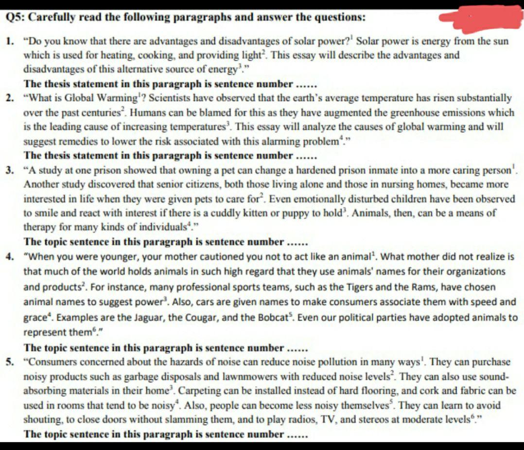 Q5: Carefully read the following paragraphs and | Chegg.com