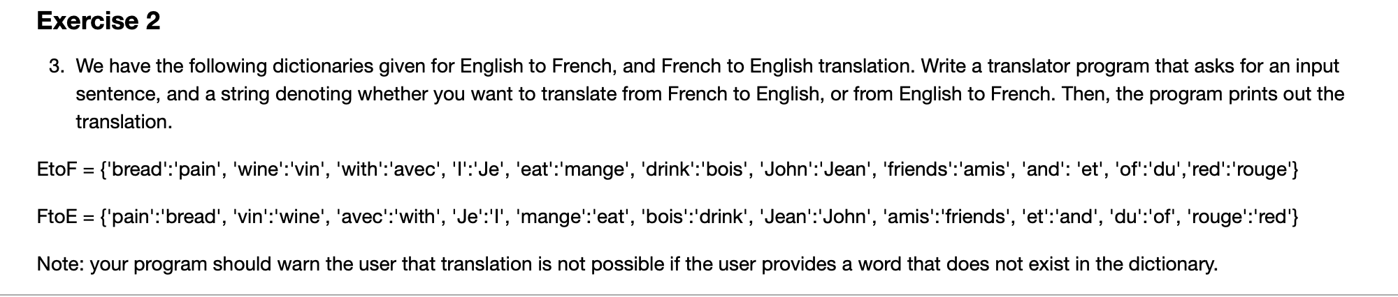 Solved 3. We have the following dictionaries given for | Chegg.com