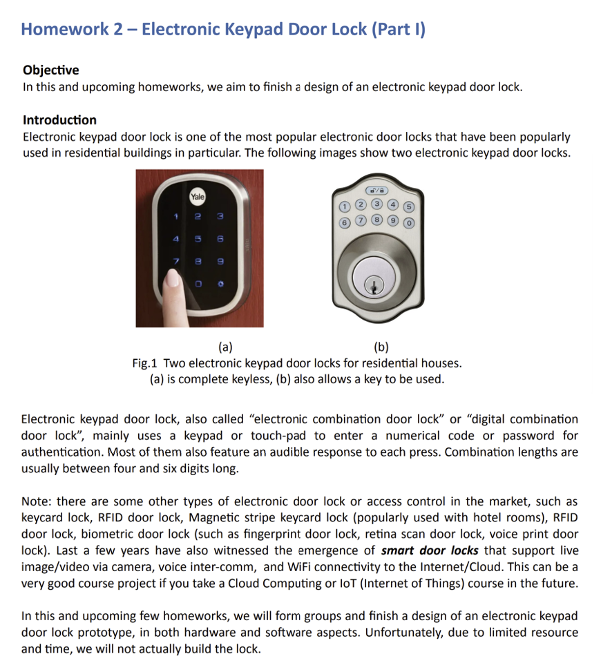 Homework 2 - Electronic Keypad Door Lock (Part I) | Chegg.com