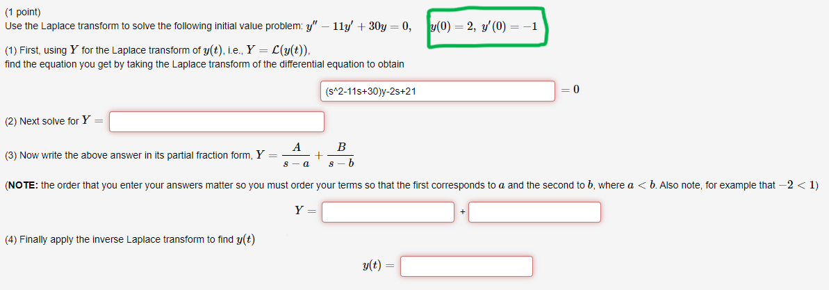 Solved Notice that we have y(0)=2, y'(0)=-1 The last two | Chegg.com