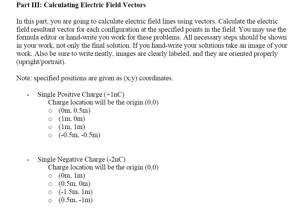 Part III: Calculating Electric Field Vector's In this | Chegg.com