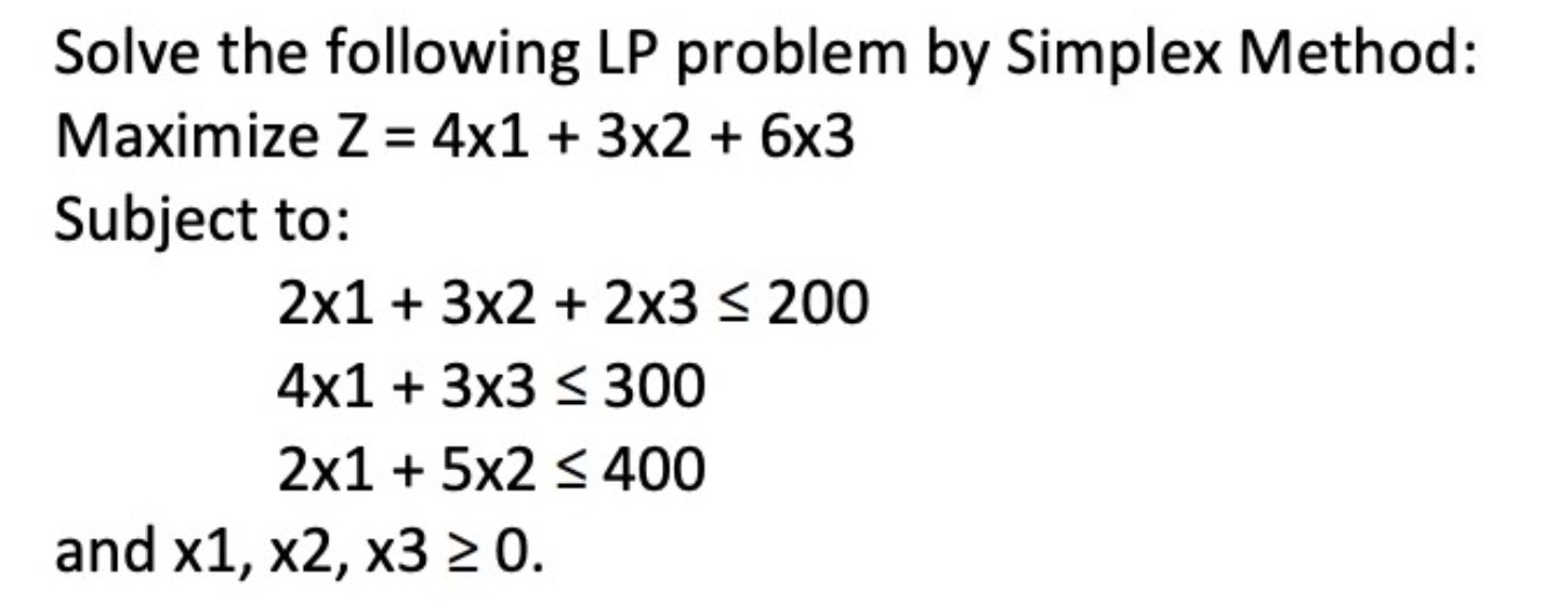 Solved Solve the following LP problem by Simplex | Chegg.com