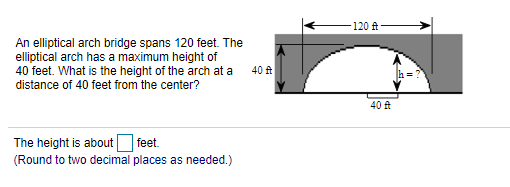 Solved 120 ft An elliptical arch bridge spans 120 feet. The | Chegg.com