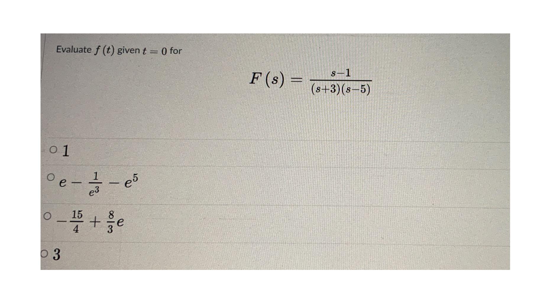 Solved Evaluate f (t) given t = 0 for - S-1 F(s) = = | Chegg.com