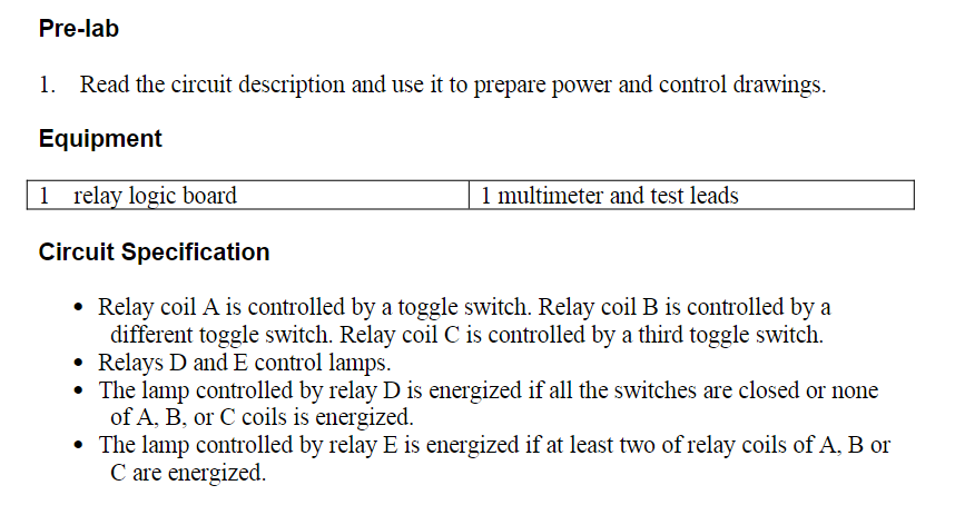Solved Pre-lab 1. Read the circuit description and use it to | Chegg.com
