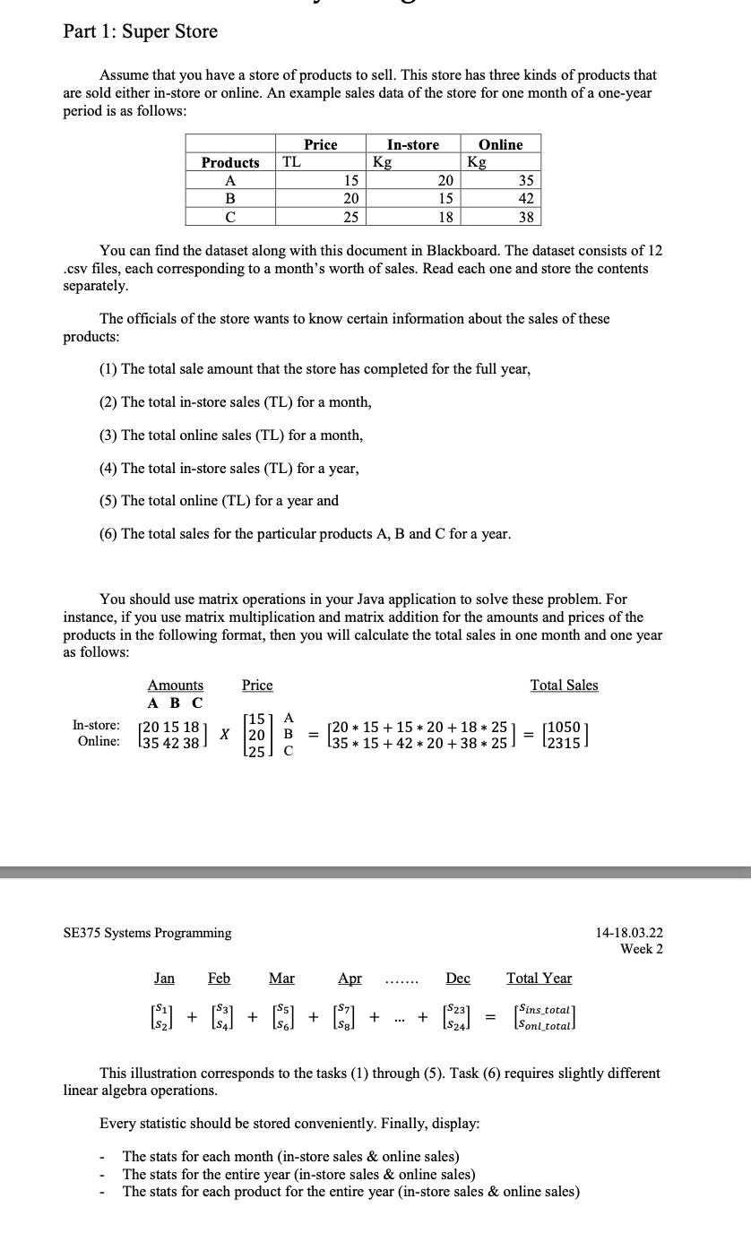 Part 1: Super Store Assume that you have a store of | Chegg.com