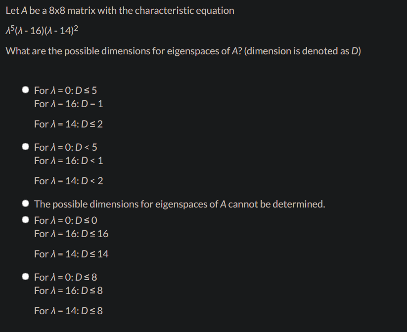 Solved Let A be a 8x8 matrix with the characteristic | Chegg.com