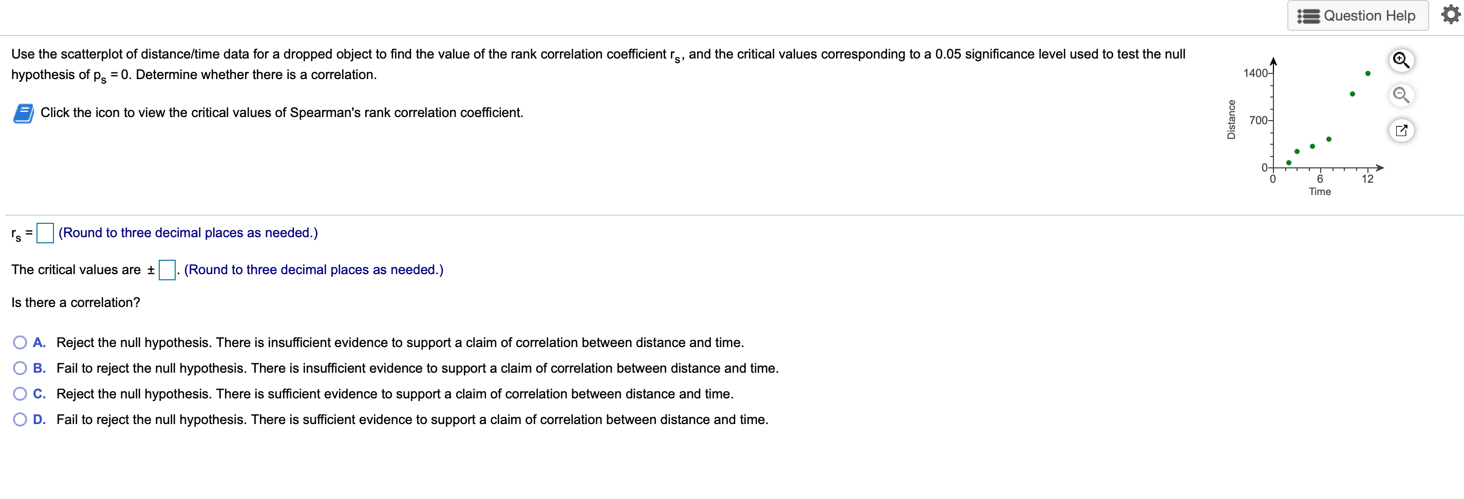Solved Question Help Use the scatterplot of distance/time | Chegg.com