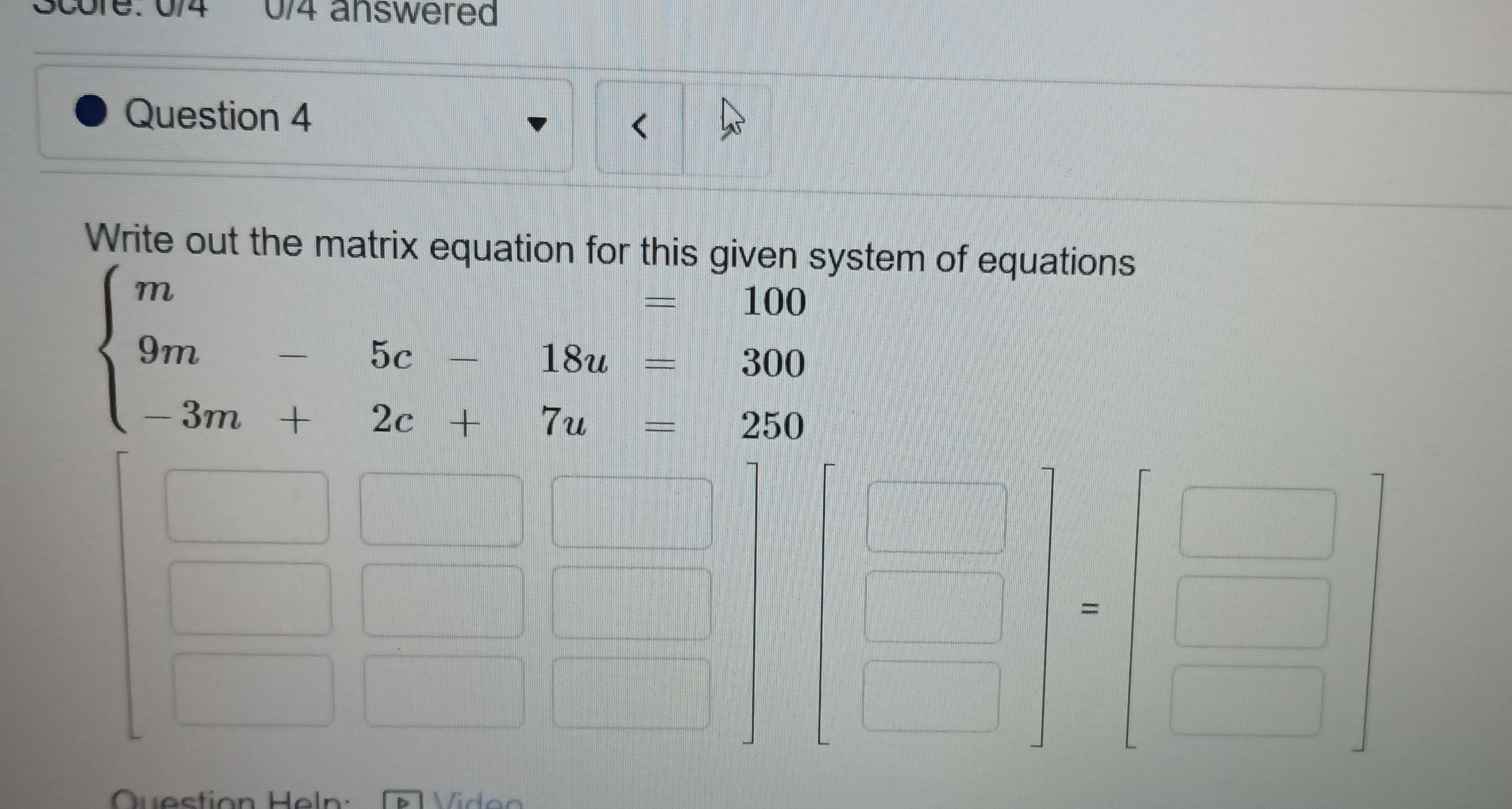 Solved Write out the matrix equation for this given system | Chegg.com