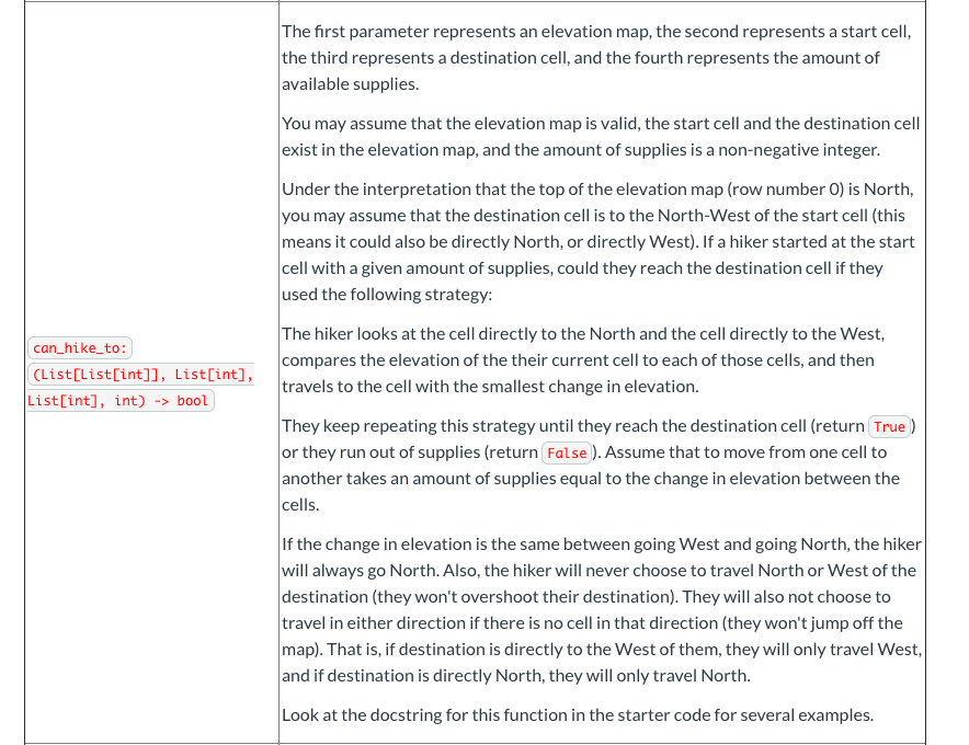 Solved Using Python 3 to complete the function can_hike_to | Chegg.com