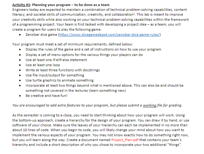 Solved How to code the dice game, Zanzibar? (With | Chegg.com