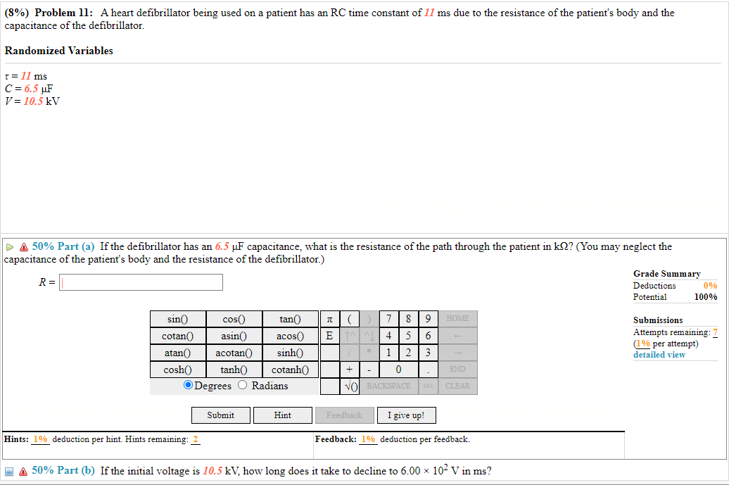 Solved (8\%) Problem 11: A heart defibrillator being used on | Chegg.com
