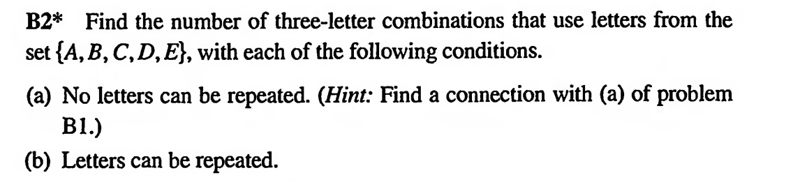 Solved B2* Find the number of three-letter combinations that | Chegg.com