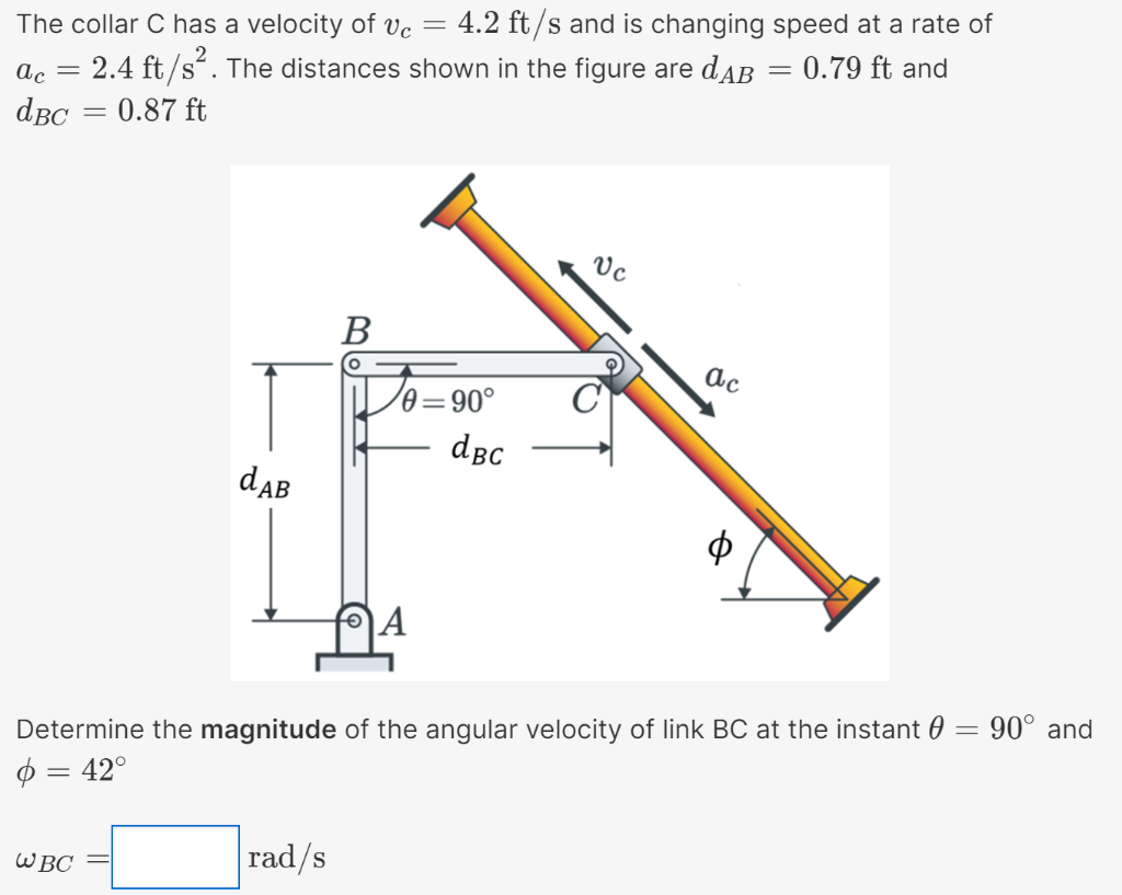 Solved The collar C has a velocity of Vc 4.2 ft/s and is | Chegg.com