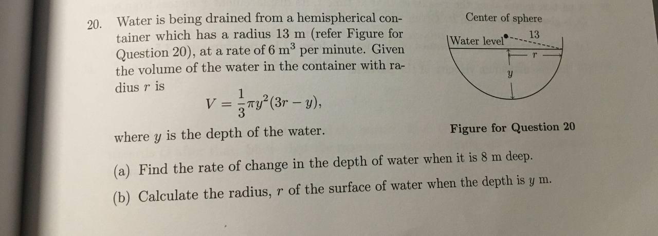 Solved 20. Center of sphere 13 Water level Water is being | Chegg.com