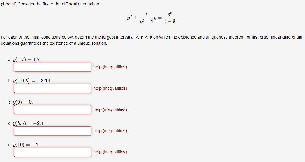 Solved (1 ﻿point) ﻿Consider the first order differential | Chegg.com