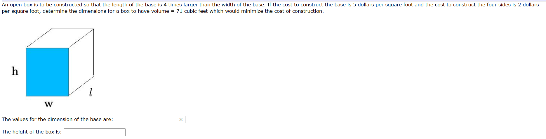 Solved per square foot, determine the dimensions for a box | Chegg.com