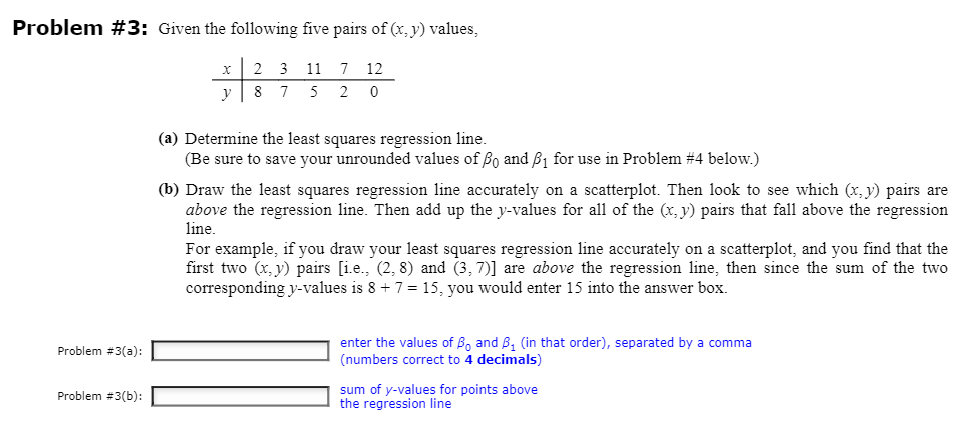 Solved Problem \#3: Given the following five pairs of (x,y) | Chegg.com
