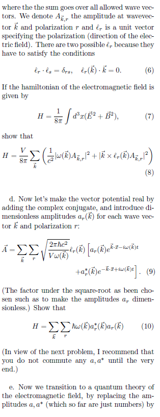 Solved 1 Second quantization of the electromagnetic field | Chegg.com